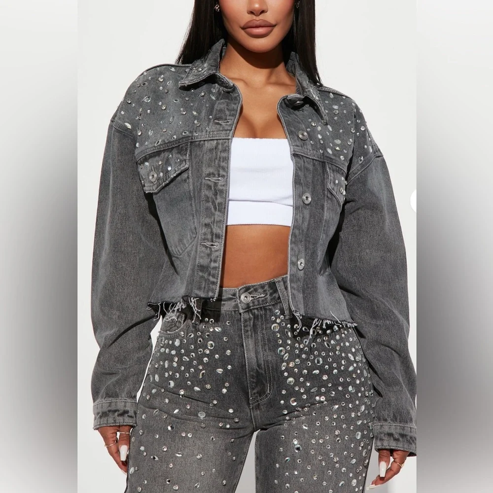 Fashion Nova | Jackets & Coats | Fashion Nova Razzle Dazzle Grey Denim ...